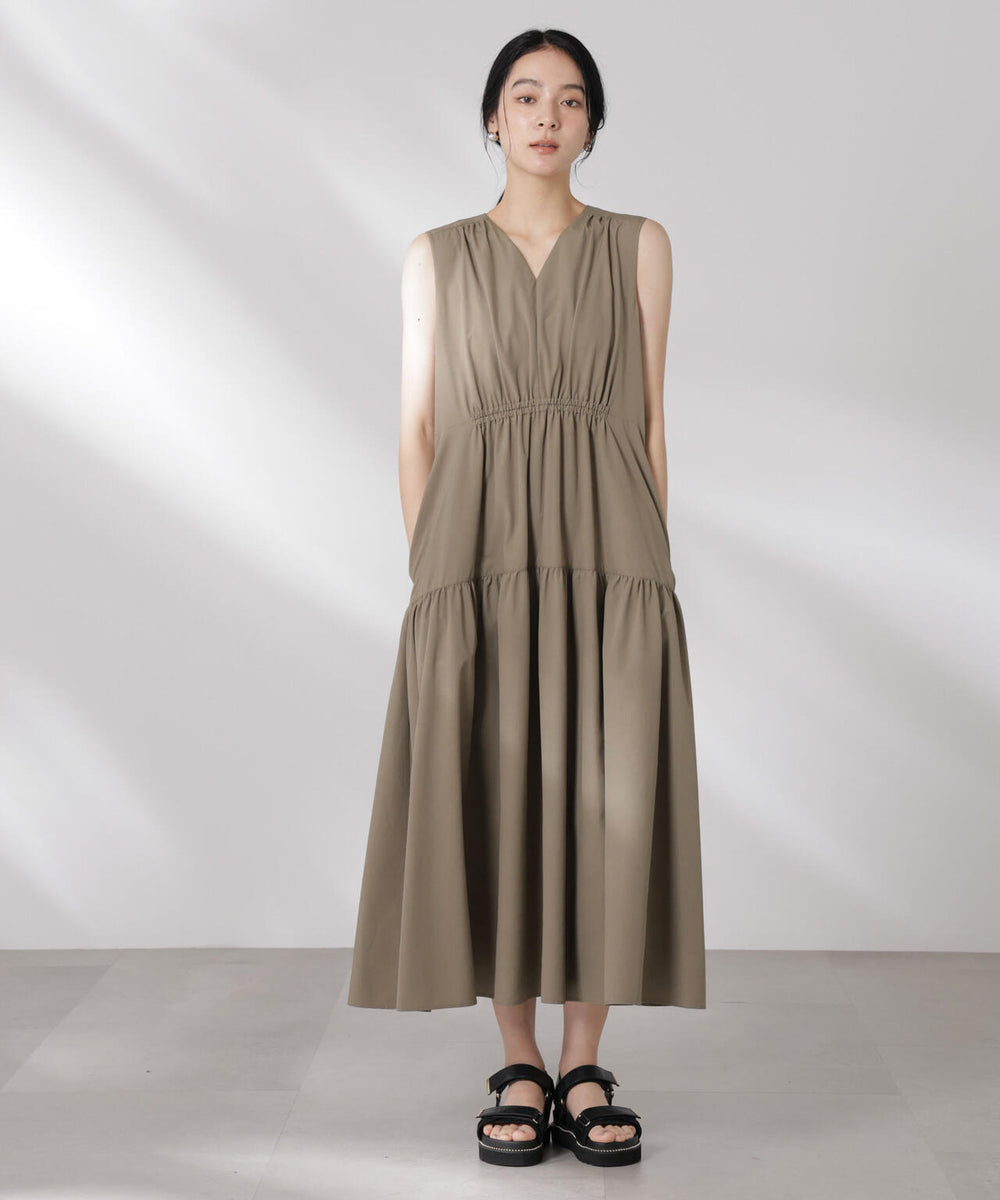 MINOTECH(R) Vネック ギャザーティアード ワンピース