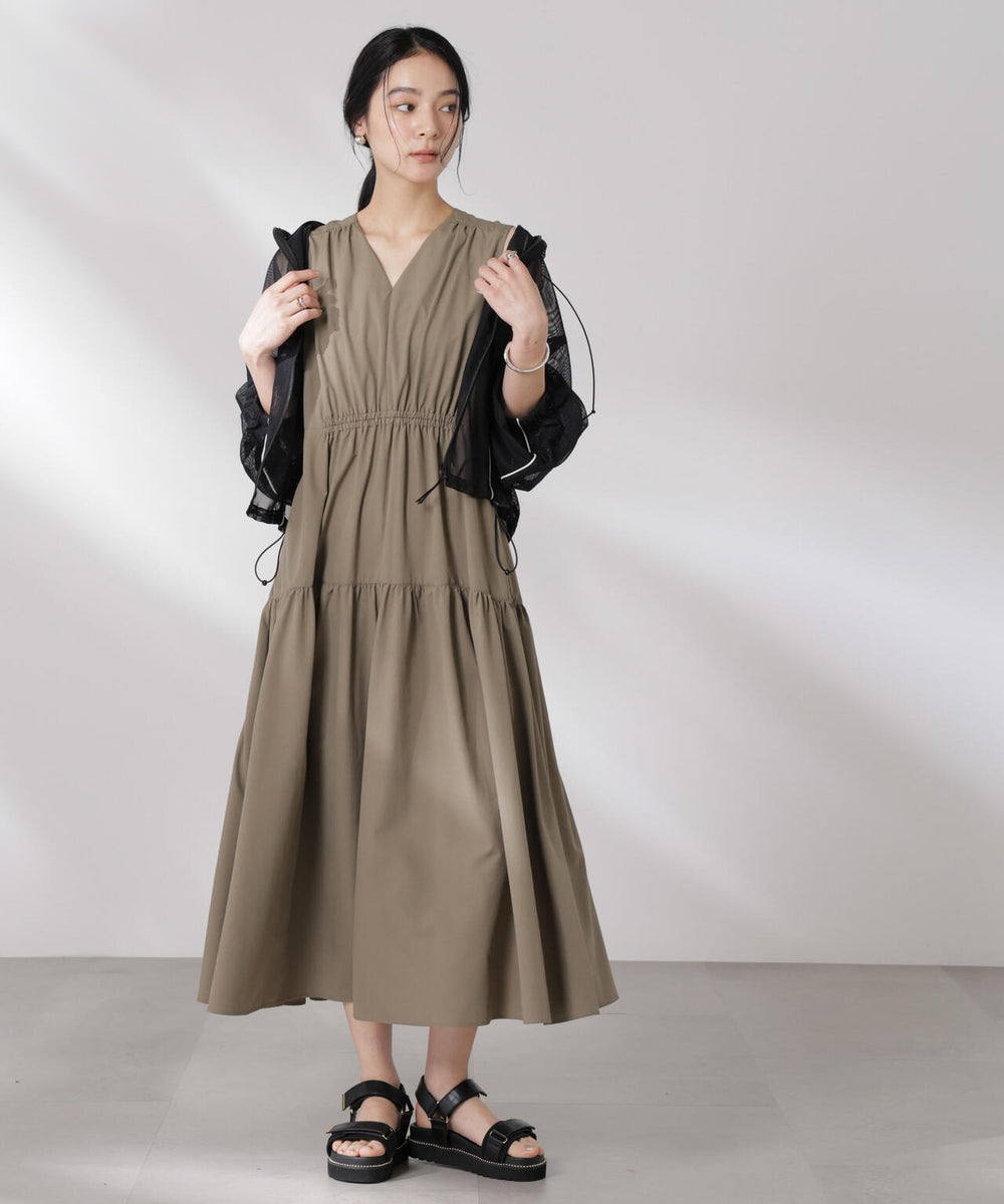 MINOTECH(R) Vネック ギャザーティアード ワンピース