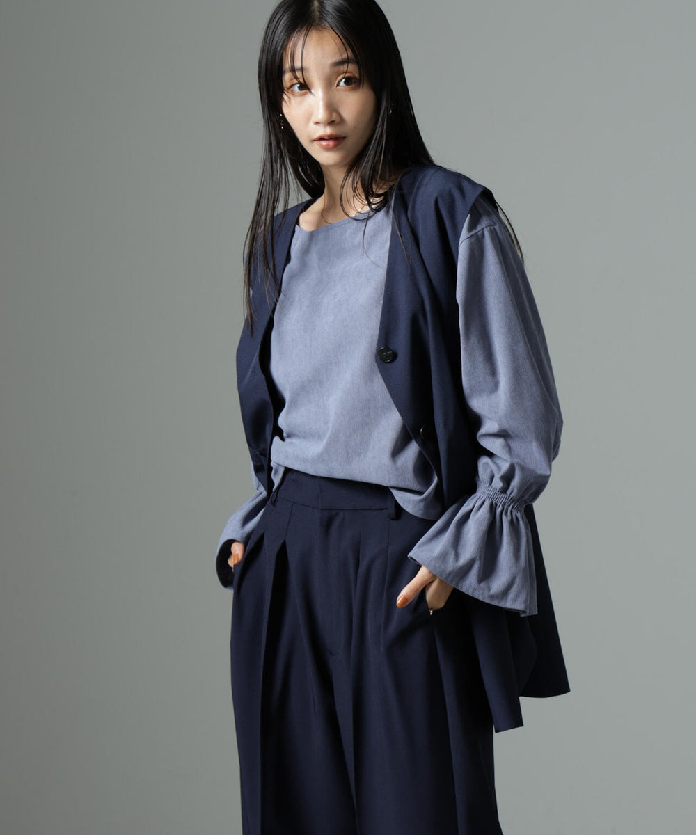 マイクロコール キャンディスリーブ プルオーバー ブラウス(セットアップ可)