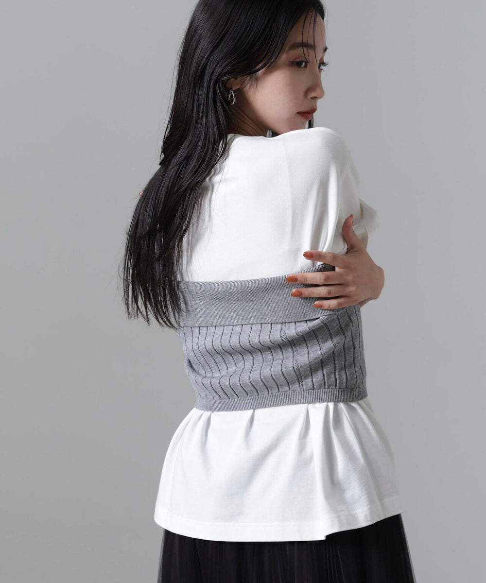 2WAY リブ ニット ベアトップ ビスチェ